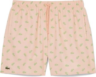 Lacoste Homme, Maillots de bain, Rose, Taille: M Crocodile Print Mid Length Swim Shorts