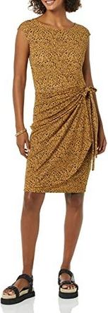 Amazon Essentials Robe Effet Portefeuille, col Bateau et Mancherons Femme, Fauve Foncé Léopard, L