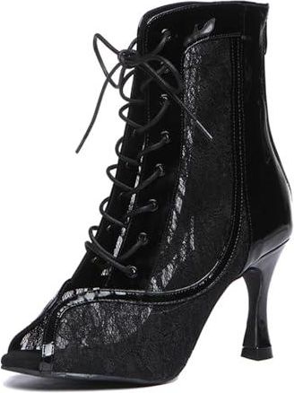 Minitoo L562 Chaussures de danse à paillettes pour femme avec lacets, L563 Noir Talon 9 cm, 38.5 EU