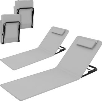 Woltu Strandmatten 2er Set, gepolsterte Strandliege klappbar leicht, 3-stufig verstellbare R&uuml;ckenlehne, mit Kopfkissen Staufach Aufbewahrungstasche, Sonnenl