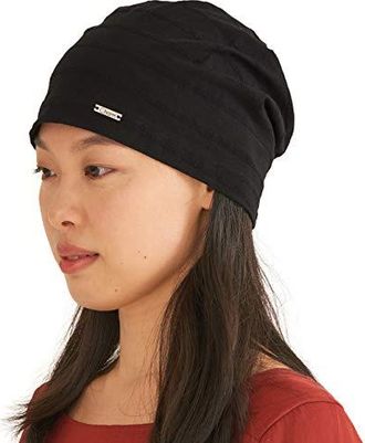 Charm by Casualbox Chapeau Homme 100% Coton Leger - Bonnet Chimio Femme Ete Souple Slouchy Beanie Hat Protection Cheveux Nuit Noir M