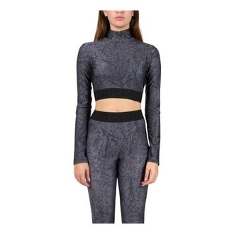 Just Cavalli Bedrucktes Lycra Crop Top mit langen &Auml;rmeln - - Tops - Damen - Grau - 2XS