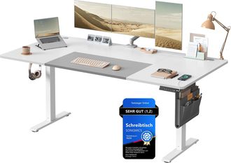 Songmics H&ouml;henverstellbarer Schreibtisch elektrisch, 180 x 80 cm, stufenlos verstellbar, Memory-Funktion mit 4 H&ouml;hen, USB-C-Anschluss, wolkenwei&szlig;-Taubengrau LS