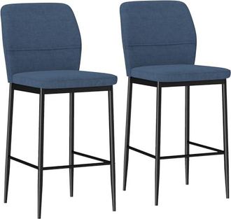 HOMCOM Lot de 2 tabourets de bar hauts de cuisine tapiss&eacute;s en velours et cadre en acier, tabourets hauts modernes pour salle &agrave; manger, comptoir bleu