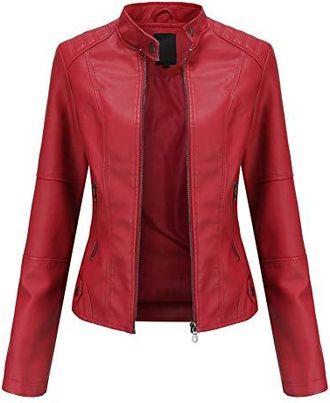 Dissa Veste Blouson De Motard Simili Cuir Synth&eacute;tique Court Femme Blouson Col montant Coupe Ajust&eacute;e fermeture &eacute;clair Printemps et Automne,40,PN767
