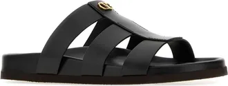 Valentino Garavani Mens Black Leather Vlogo Slippers Nero Sandali Sandal