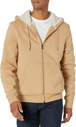 Amazon Essentials Herren Hoodie mit Sherpa-Futter und durchgehendem Reißverschluss, Kamelbraun Meliert, XXL