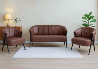 Mendler Wohnzimmer-Set HWC-P30, 2er-Sofa 2X Sessel, Vintage Retro Industrial Metall Kunstleder - rostrot