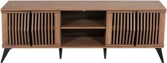 Hhg TV-Rack HHG 952, Fernsehtisch Lowboard Schrank, 3D-Design Staufächer 55x166x41cm, braun