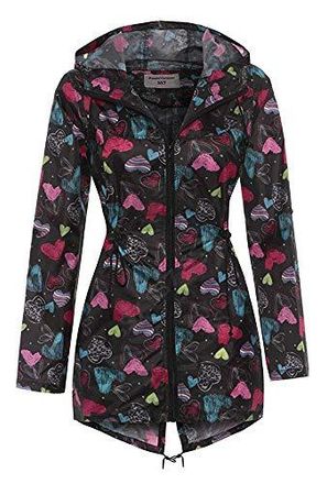 SS7 Femmes Léopard Coupe-Vent Imperméable Festival Taille 12-20 - Noir Multi Coeur, Femme, XXL - 48/50