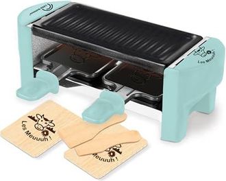 Little Balance 8617 Raclette Duo Meuuh!, Appareil &agrave; raclette 1/2 personnes, Grill amovible, 2 spatules + 2 planchettes, Sans PFAS, Antiadh&eacute;sif, 320 W, Vert deau