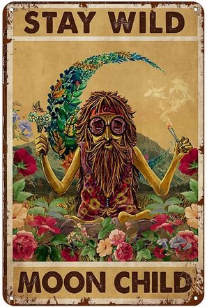 321 Blechschilder Wild Moon Cannabis Cannabis Rauchen Weed Trippy Metallschild Retro Sprüche Schilder Für Büro Geburtstag Geschenk,20X30Cm