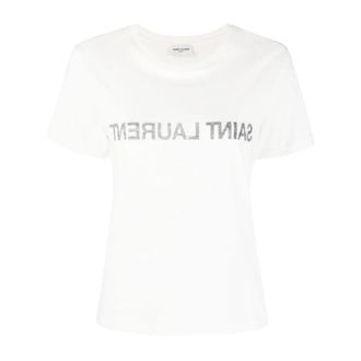 Saint Laurent Reverse Logo T-Shirt - - Tops - Damen - Wei&szlig; - M