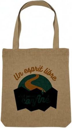 Fabulous Sac Shopping Tote Bag Aspect Lin - Un Esprit Libre nest Jamais Confin&eacute; Aventure - Sac de Courses Toile Epaisse 360g Beige Naturel Cabas Port&eacute; Epaule S