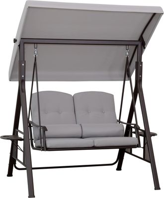 OUTSUNNY 2-Sitzer Hollywoodschaukel Gartenschaukel mit Sonnendach Kissen Tablett Metall Polyester Grau 162 x 118 x 173 cm