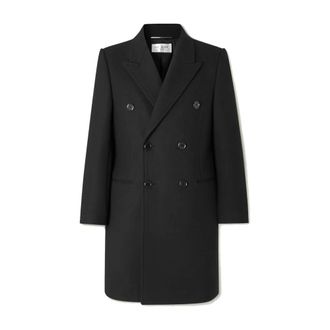 Saint Laurent Schwarzer Woll-Doppelreiher Mantel Aw24 - - Coats - Herren - Schwarzk - M