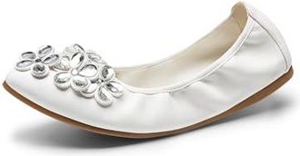 Dream Pairs Ballerines plates à bout pointu avec strass scintillants et pliables - Confortables pour femme - Pour mariage, fête, travail, conduite, Blanc/similicu