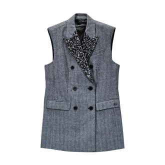 Karl Lagerfeld Embellished Lapel Tweed Gilet - - Suits - Damen - Grau - 2XL