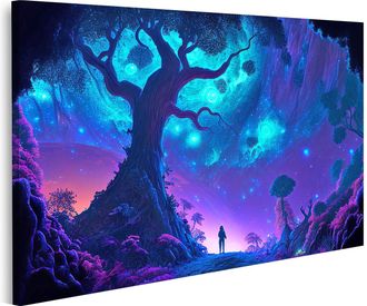 Islandburner Bild auf Leinwand Fantasie-Neonwald leuchtet farbenfroh wie Technologie aus einem M&auml;rchen Bilder Wandbilder Poster