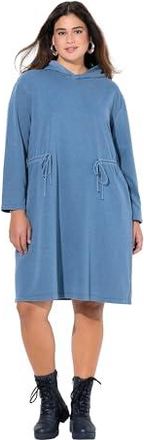 Ulla Popken Hoodiekleid, A-Linie, Sweat, Kapuze, Raffbänder, Langarm Robe, Bleu, 58-60 Femmes