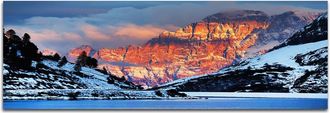 Paul Sinus Art Panoramabild auf Leinwand und Keilrahmen 120x40cm Italien Dolomiten Berge Schnee Abendlicht