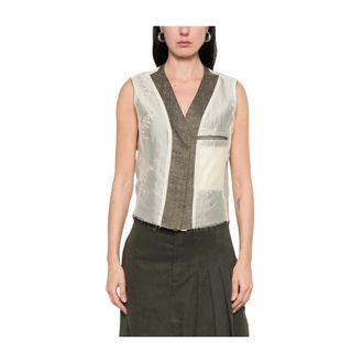 Our Legacy Femme, Vestes, Brun, Taille: 36 FR Veste sans manches &agrave; col en V et ourlet effiloch&eacute;