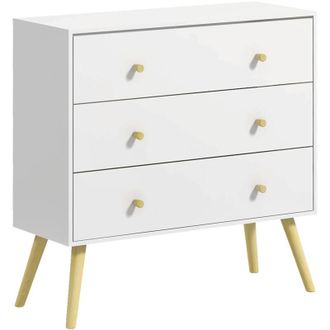 HOMCOM Commode 3 tiroirs design scandinave pi&egrave;tement effil&eacute; inclin&eacute; bois pin panneaux blanc80 x 30 x 80 cm blanc-Blanc
