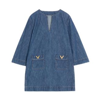 Valentino Garavani Femme, Robes, Bleu, Taille: 36 FR Mini-robe en jean &agrave; col en V