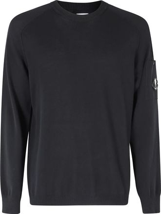 C.P. Company C.p. Company, Homme, Sweatshirts et sweats &agrave; capuche, Noir, Taille: L Pull Ras du Cou en Cr&ecirc;pe de Coton avec D&eacute;tail Lens