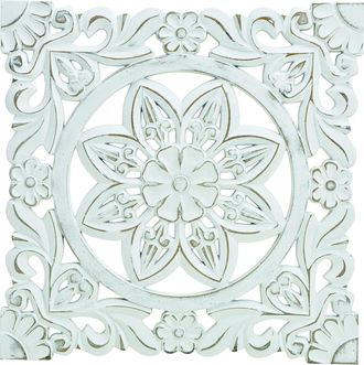 Meinposten Wandornament Holz weiß 38x38 cm Shabby Landhaus Ornament Holzornament Holzbild Wandbild (Modell 1)