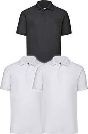 Fruit Of The Loom Lot de 3 polos pour homme, Blanc/noir, XXXL