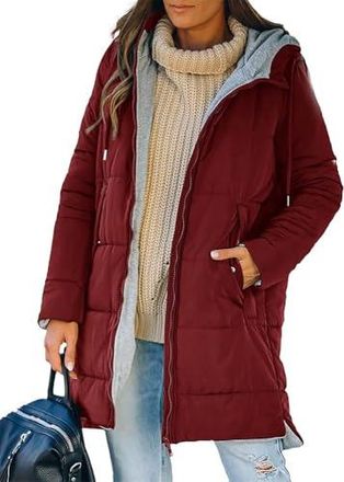 ORANDESIGNE Manteau Femme Hiver Veste Parkas Blouson Zipp&eacute;e &agrave; Capuche R&eacute;versible Casual Jacket Hooded Coat Outercoat avec Poches A Rouge XXL