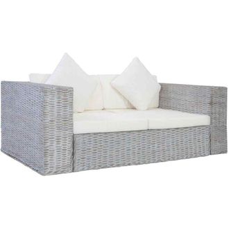 vidaXL 2-Sitzer-Sofa mit Kissen Grau Nat&uuml;rliches Rattan vidaXL