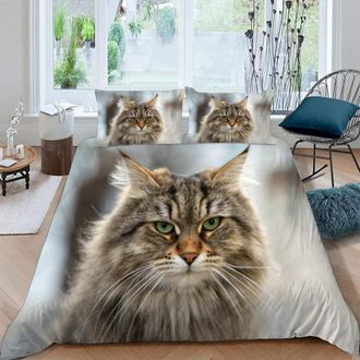 Generic Maine Coons Bettw&auml;sche 135x200 3D Drucken Haustiere und Tiere Bettw&auml;sche-Sets Weiche Kuschelig Mikrofaser Bettbezug mit 2 Kissenbez&uuml;ge 80x80 cm mit Re