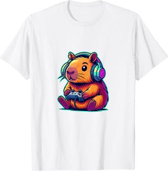Hello Kitty Capybara mit Headset und Controller im Cartoon Style Art T-Shirt