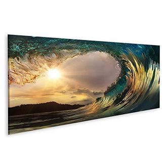 Islandburner Tableau Tableaux sur toile Magnifique vague de surf au coucher du soleil sur la plage Impression Image Motif moderne D&eacute;coration Affiche Photo RUL