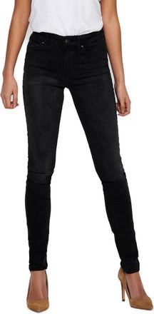 Only Damen Skinny Fit Jeans, Mid Waist Stretch Denim Hose, ONLBLUSH Life Röhrenjeans, Farben:Black Denim/Detail:rea1099, Größe:XS / 34L