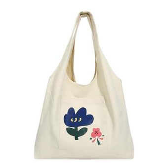 Generic Sac &agrave; bandouli&egrave;re polyvalent en toile de grande capacit&eacute;, sac d&eacute;picerie r&eacute;utilisable pour femme, sac &agrave; main motif fleurs de dessin anim&eacute;, bleu, White