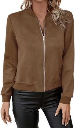 Generic Veste en cuir pour femme - Manches longues - Fermeture &eacute;clair - Poche lat&eacute;rale - D&eacute;contract&eacute; - Manteau en cuir pour femme - Veste de surv&ecirc;tement &agrave; fer