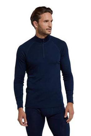 Mountain Warehouse Haut Thermique en M&eacute;rinos &agrave; Manches Longues Hommes - Respirant, Demi-Zip, Chaud et Confortable - pour Le Camping par Temps Froid, Hiver Bleu Marine 4X