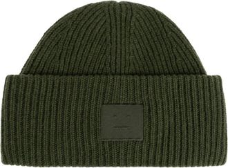 Acne Studios unisex, Accessoires, Vert, Taille: ONE Size Face Logo Beanie - Yak