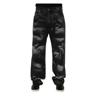 Dolce & Gabbana Schwarze Marmorierte Straight Denim Jeans - - Jeans - Herren - Schwarzk - M