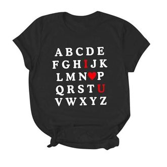 Generic T-shirt d&eacute;contract&eacute; &agrave; col rond imprim&eacute; pour la Saint-Valentin 2026 pour homme et femme (femme), Noir, XXL