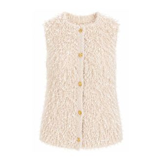 Twinset Gilet en maille effet fausse fourrure - Femme - Vestes - Beige - Taille: 38 FR
