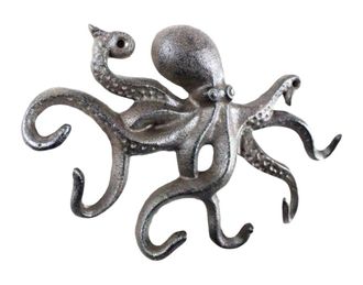 Handcrafted Nautical Decor Hampton Nautical Cast Iron Octopus Hook 11 Inch - Decorative Hook - Sealife Metal Wall Hook