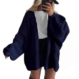 Generic Cardigan surdimensionn&eacute; en tricot &eacute;pais ouvert sur le devant pour femme, tricot dautomne 2025 &agrave; manches longues lanternes, cardigan tendance, noir fon