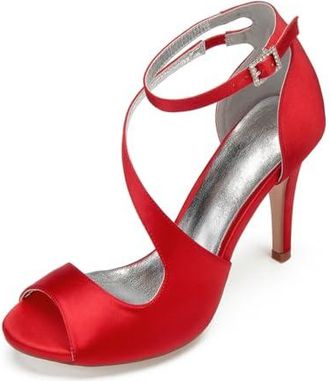 Generic Escarpins Femme Mari&eacute;e Bout Ouvert Btide Cheville Boucle Stylet Talons Sandales Chaussures De Mariee Bal 10.5 Cm,Rouge,40 EU