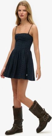 Superdry Robe courte à fines bretelles en broderie anglaise - Marine éclipse-Bleu marine