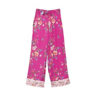 Liu Jo Femme, Pantalons, Multicolore, Taille: 44 FR Pantalon &agrave; cordon de serrage et motif floral