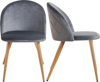 Furniture R Esszimmerstühle, 2er-Set, Samt, gepolstert, Freizeit-Beistellstuhl, Samtkissen und Eichen-Metallbeine für Wohnzimmer, Grau